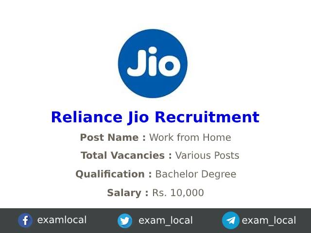 Reliance Jio Recruitment 2020 | Various Voice process Work from Home ...