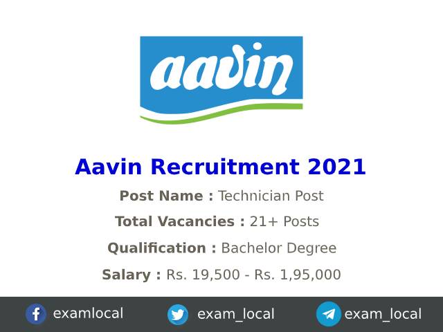 Aavin Recruitment 2020 | 21 Technician Jobs - ExamLocal.in