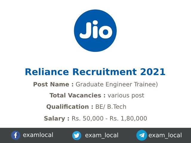 Reliance Recruitment 2021 | Various Graduate Engineer Trainee Jobs ...
