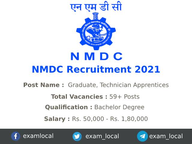 NMDC Recruitment 2021 | 59 Graduate, Technician Apprentices Jobs - ExamLocal.in