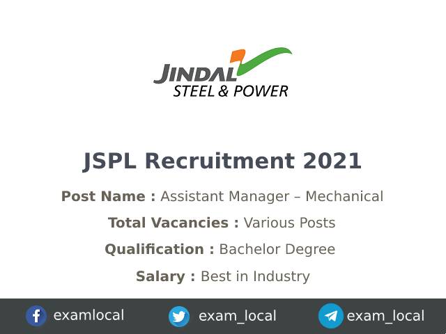 JSPL Recruitment 2021 | Various Assistant Manager – Mechanical Jobs ...
