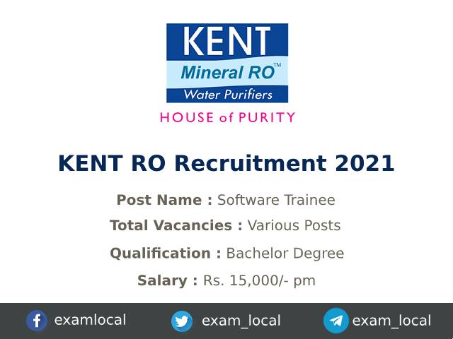 KENT RO Recruitment 2021 | Various Software Engineer Trainee Jobs ...