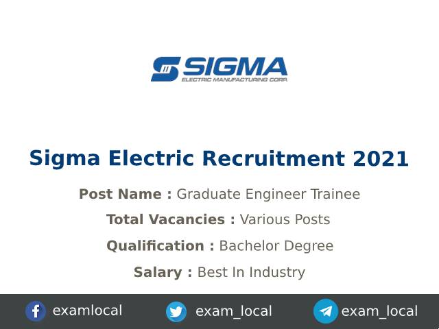 Sigma Electric Recruitment 2021 | Various Graduate Engineer Trainee ...