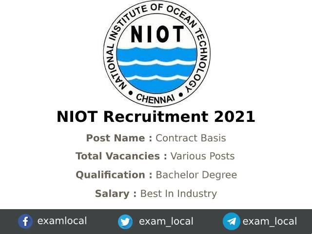 NIOT Recruitment 2021 | 237 Contract Basis Jobs - ExamLocal.in