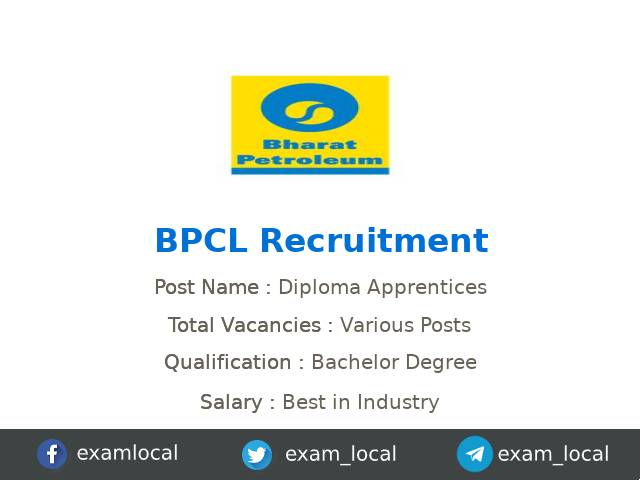 BPCL Recruitment 2022 | 37 Diploma Apprentices Jobs - ExamLocal.in