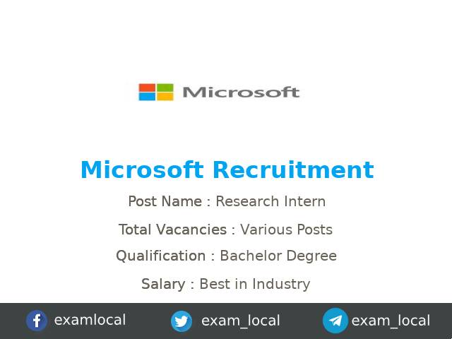 Microsoft Recruitment 2022 | Various Research Intern Jobs - ExamLocal.in